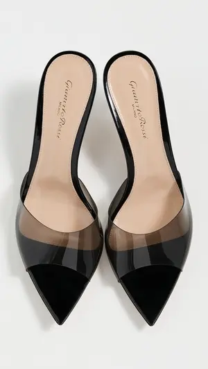 GIANVITO ROSSI Elle 55 Glass + Vernice Sandals - Fume/black