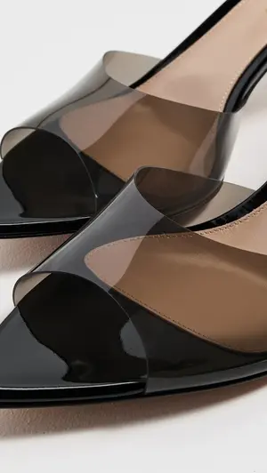 GIANVITO ROSSI Elle 55 Glass + Vernice Sandals - Fume/black
