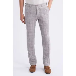 Berle Flat-front Check Linen Dress Pants