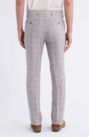 Berle Flat-front Check Linen Dress Pants