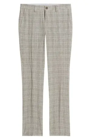 Berle Flat-front Check Linen Dress Pants