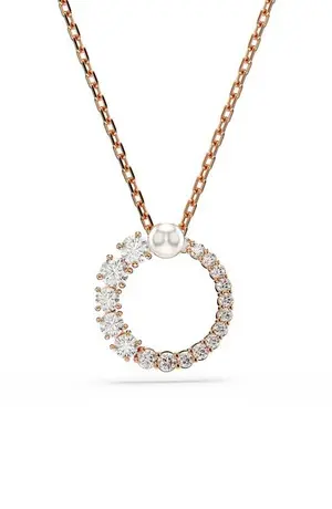 SWAROVSKI Matrix Faux Pearl & Zirconia Open Circle Pendant Necklace - Rose Gold