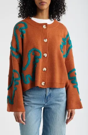 DRESSED IN LALA Jacquard Cardigan - Ginger