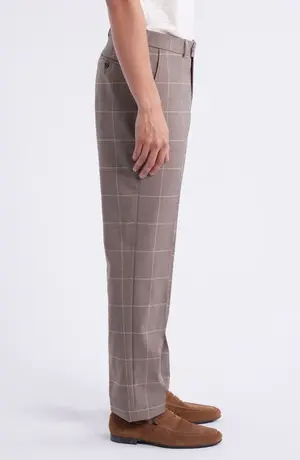 Berle Windowpane Check Stretch Wool Dress Trousers - Medium Brown