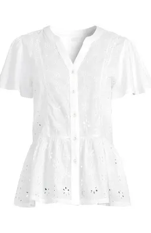 LANDS' END Mixed Media Eyelet Top - White