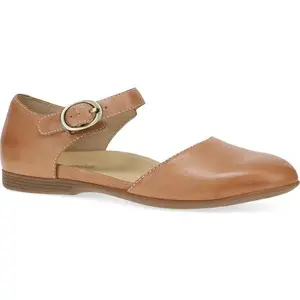 Dansko Liv Ankle Strap Flat - Tan Burnished Nappa