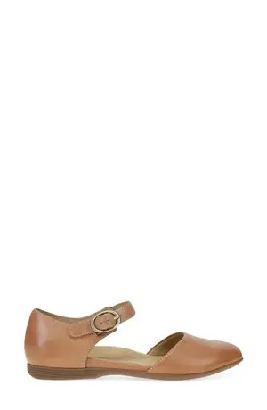 Dansko Liv Ankle Strap Flat - Tan Burnished Nappa
