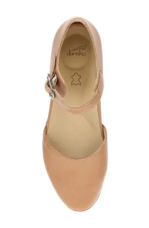 Dansko Liv Ankle Strap Flat - Tan Burnished Nappa