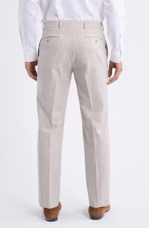 Berle Windowpane Check Wool Dress Pants - Sand