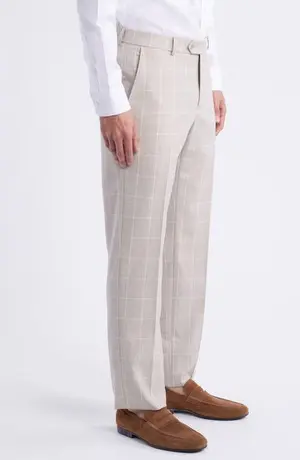 Berle Windowpane Check Wool Dress Pants - Sand