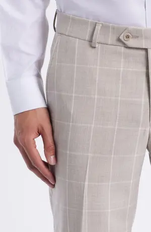Berle Windowpane Check Wool Dress Pants - Sand