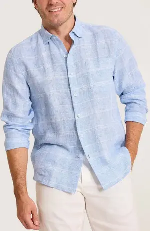 Tommy Bahama Paradiso Plaid Linen Button-up Shirt - Light Sky