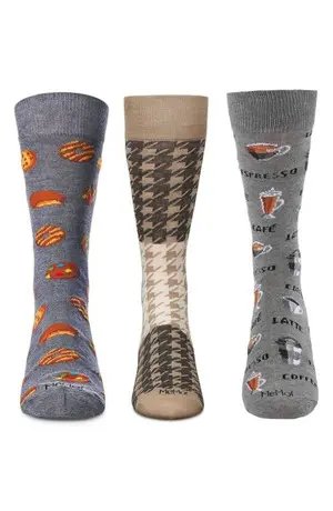 MEMOI Festivities Assorted 3-pack Novelty Crew Socks - Gray