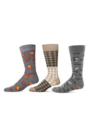 MEMOI Festivities Assorted 3-pack Novelty Crew Socks - Gray