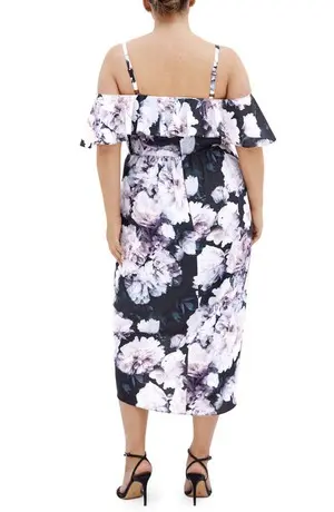 City Chic Floral Drape Cold Shoulder Midi Dress - Sweet Sensation