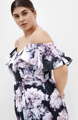 City Chic Floral Drape Cold Shoulder Midi Dress - Sweet Sensation