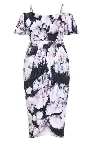 City Chic Floral Drape Cold Shoulder Midi Dress - Sweet Sensation