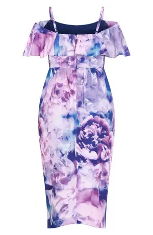 City Chic Floral Drape Cold Shoulder Midi Dress