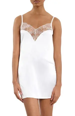 Hanky Panky I Do Lace Trim Satin Chemise - Light Ivory