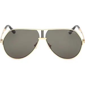 TOM FORD Rickie 63mm Oversize Navigator Sunglasses - Shiny Gold Dark Havana / Green
