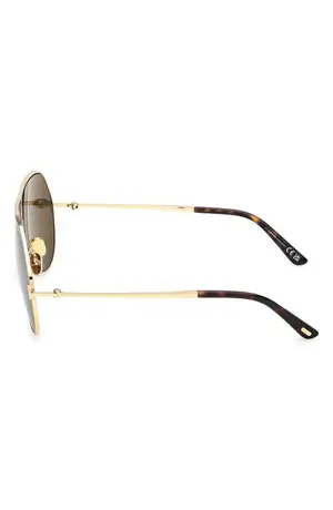 TOM FORD Rickie 63mm Oversize Navigator Sunglasses - Shiny Gold Dark Havana / Green