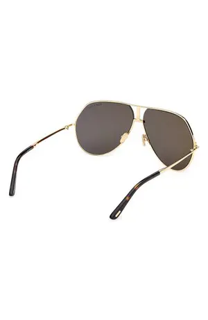 TOM FORD Rickie 63mm Oversize Navigator Sunglasses - Shiny Gold Dark Havana / Green