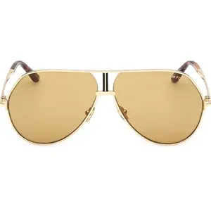 TOM FORD Rickie 63mm Oversize Navigator Sunglasses - Shiny Gold Havana / Vicuna