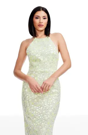 Dress The Population Dani Sequin Halter Cocktail Dress