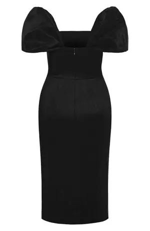 City Chic Elyse Puff Sleeve Sheath Dress - Black