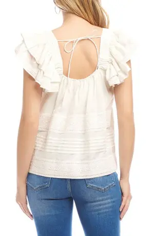 Karen Kane Ruffle Sleeve Embroidered Top - Cream