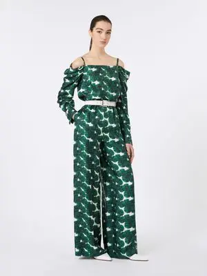 Max Mara Printed Wide-leg Trousers - Emerald