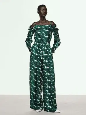 Max Mara Printed Wide-leg Trousers - Emerald