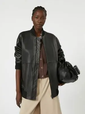 Max Mara Nappa Leather Bomber Jacket