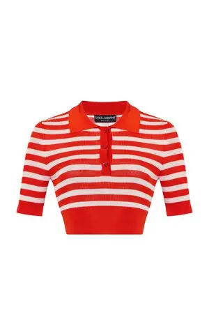 Dolce & Gabbana D Ribbed-knit Cropped Polo Shirt - Stripe