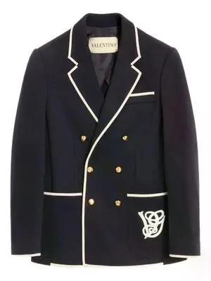 Valentino Garavani Vg-patch Double-breasted Blazer - Blue