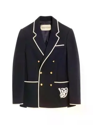 Valentino Garavani Vg-patch Double-breasted Blazer - Blue