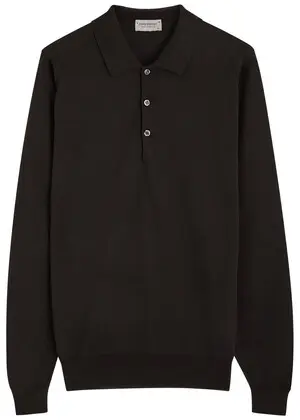 John Smedley Belper Wool Polo Shirt - Brown