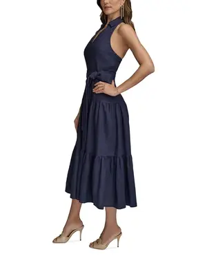 navy blue dress for baby girl Linen Blend Square Neck Midi Halter Dress main image 0