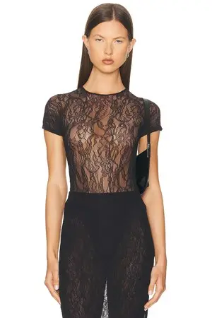 Wardrobe.NYC Lace Cap Sleeve Bodysuit - Black