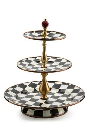 MACKENZIE-CHILDS Courtly Check Three Tier Sweet Stand - Black/ White