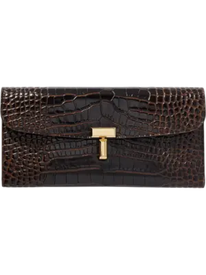 TOTEME T-lock Croc-effect Leather Wallet - Brown