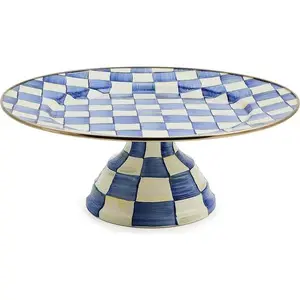 MACKENZIE-CHILDS Royal Check Pedestal Platter - Blue/white