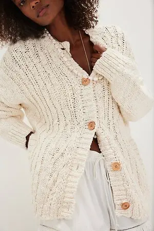 Free People Raye Cable Knit Cardigan - Gardenia