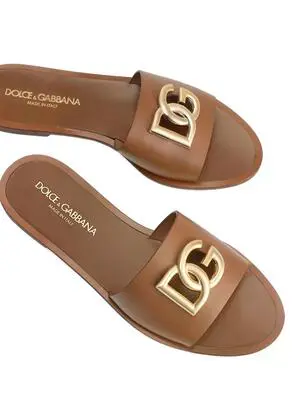 Dolce & Gabbana Leather Slippers - Brown
