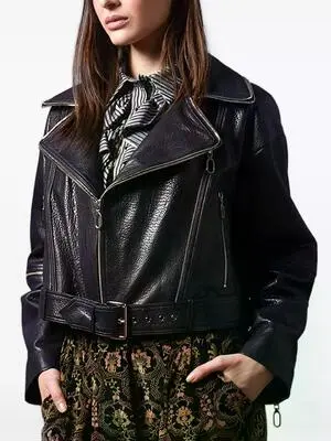 POCHE PARIS Cropped Biker Jacket - Blue
