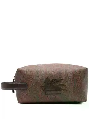 Etro Embroidered-logo Wash Bag - Brown