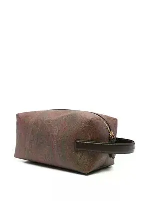 Etro Embroidered-logo Wash Bag - Brown