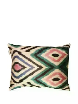 LES-OTTOMANS Ikat Geometric Pattern Decorative Cushion - Neutrals