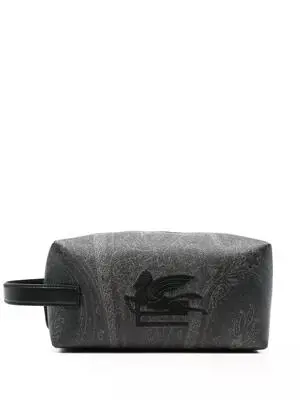 Etro Embroidered-logo Wash Bag - Grey