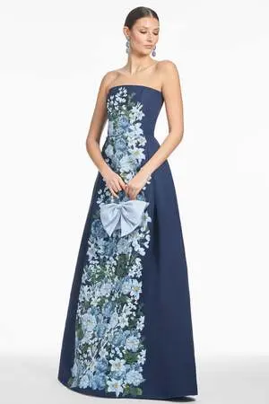 Sachin & Babi Larisa Floral Strapless A-line Gown - Navy Cascade